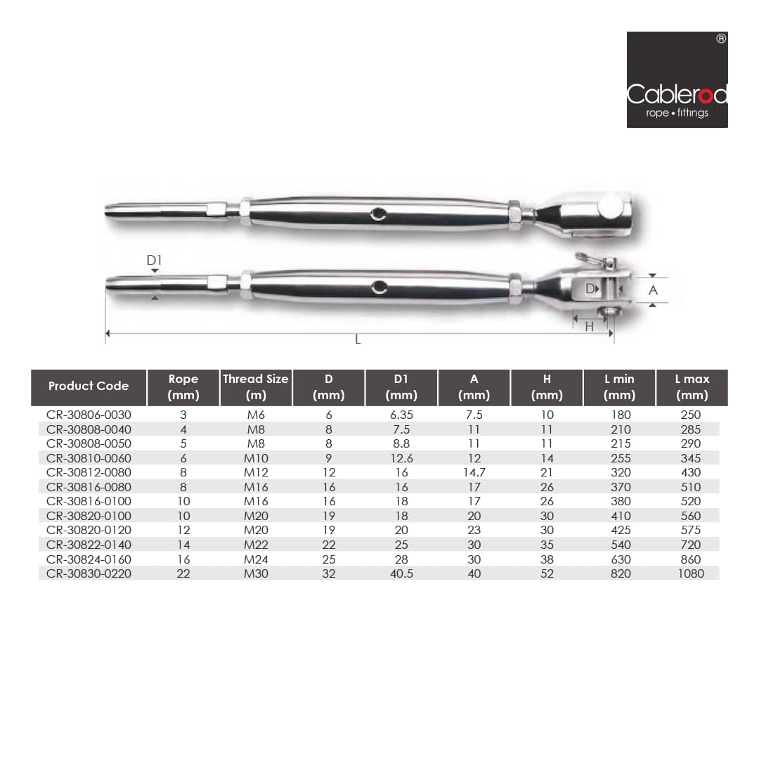 Machined Clevis + Turnbuckle + Swaged External Thread - CableRod